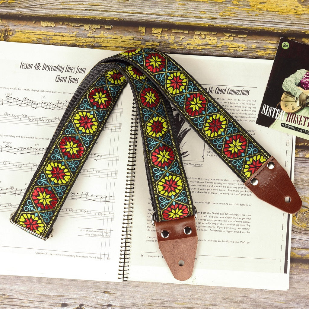 Jacquard Pattern Floral Guitar Strap: Big Flow – Pardo Guitar Straps