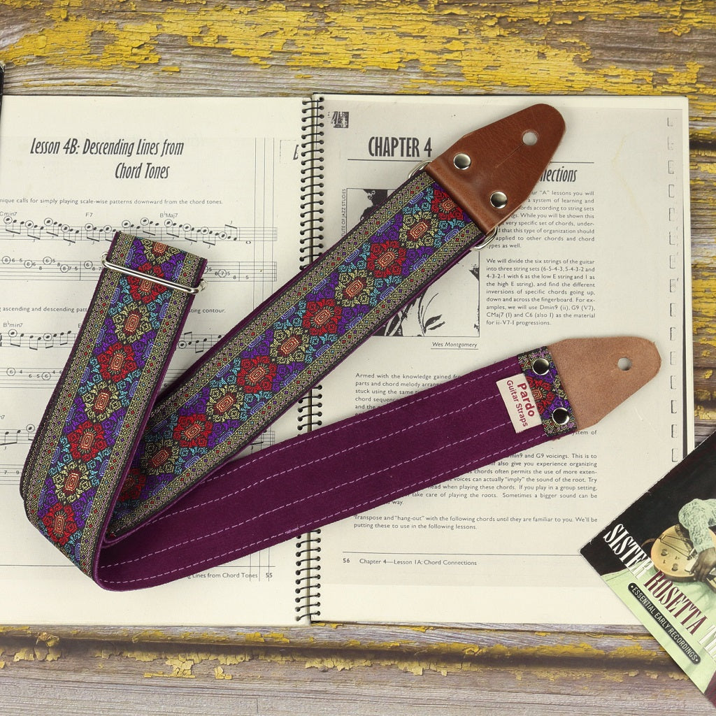 Bold Hippie Style | Retro Guitar Strap: Purple Frame – Pardo Guitar Straps
