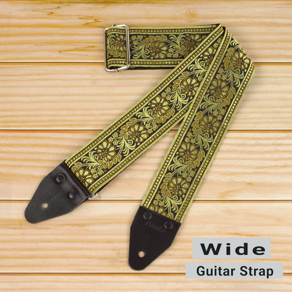 Wide Ochre Floral Jacquard Guitar Strap | Baroque 2.5