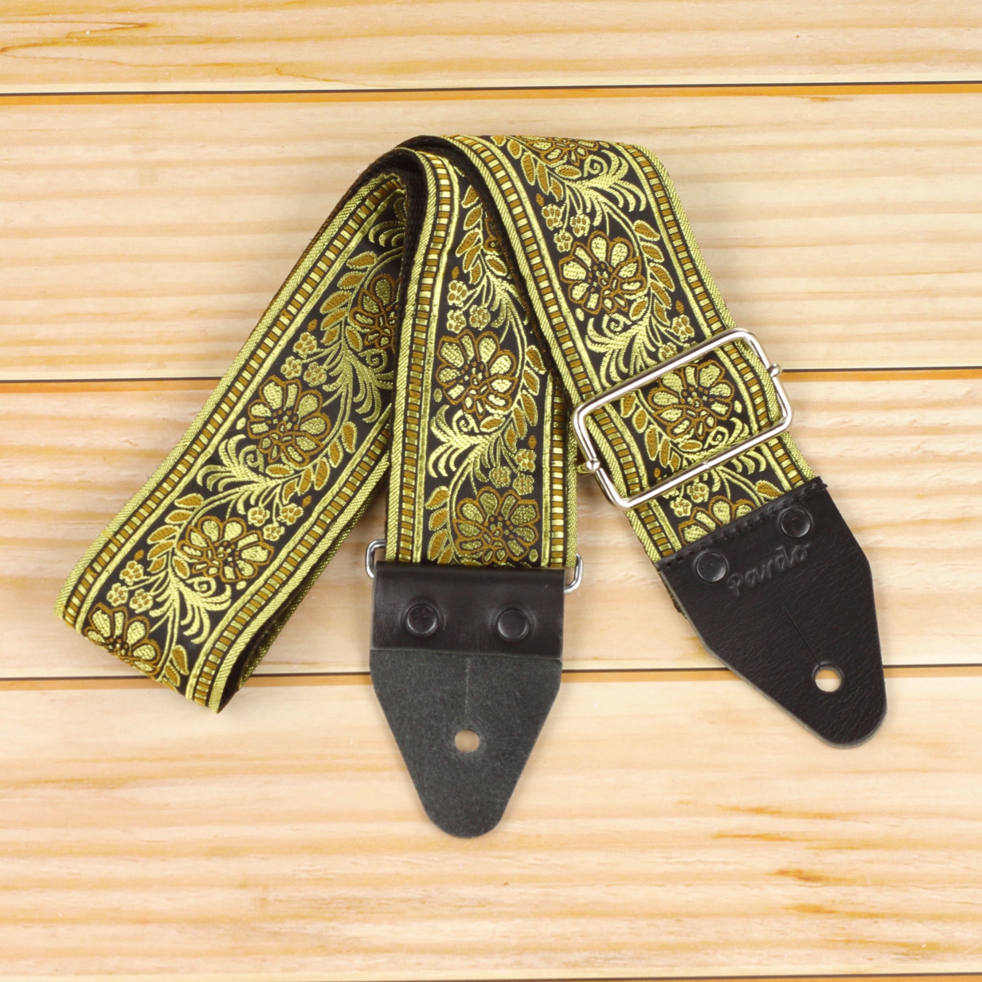 Wide Ochre Floral Jacquard Guitar Strap | Baroque 2.5