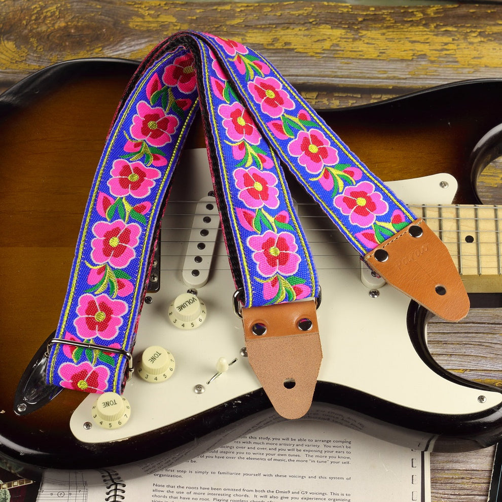 Big Patterned Flowers Guitar Strap: Poppy – Pardo Guitar Straps